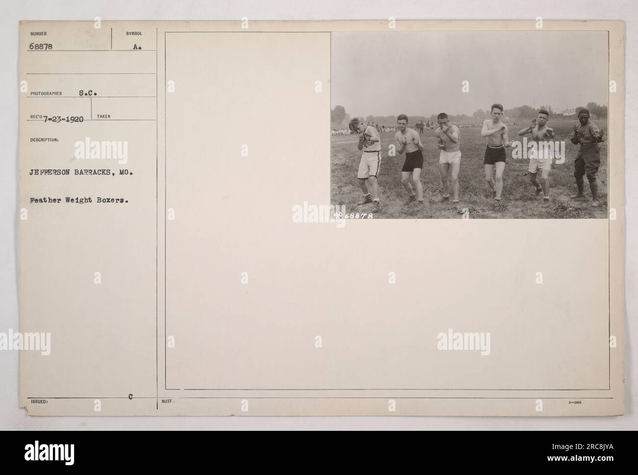 Featherweight boxers in action during a match at Jefferson Barracks ...
