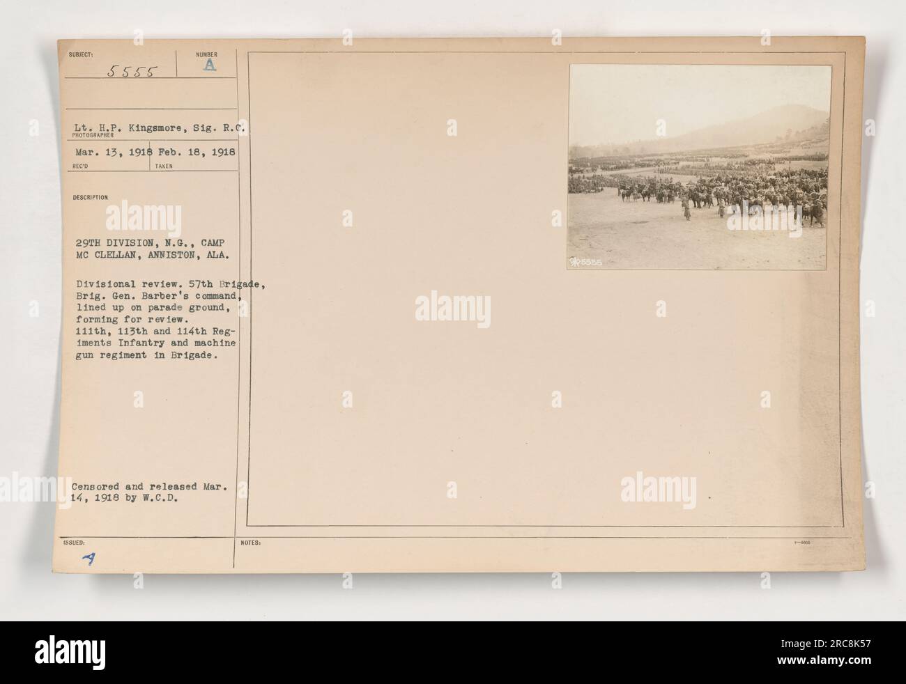 Lt. H.P. Kingsmore and Sig. R.C. at Camp McClellan in Anniston, Alabama ...