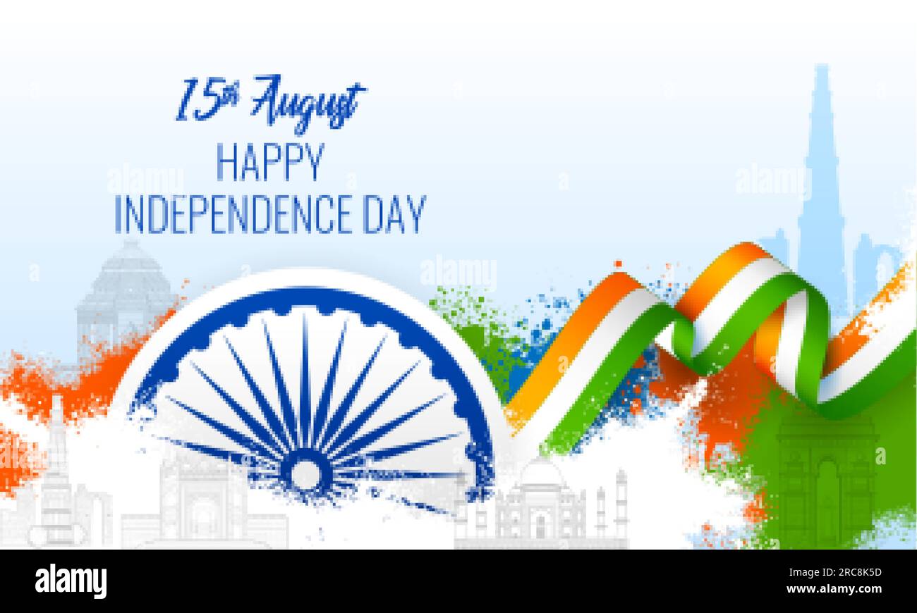 abstract tricolor banner with Indian flag for 15th August Happy ...