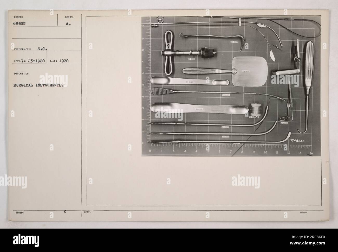 Close-up photograph of surgical instruments used during World War One ...
