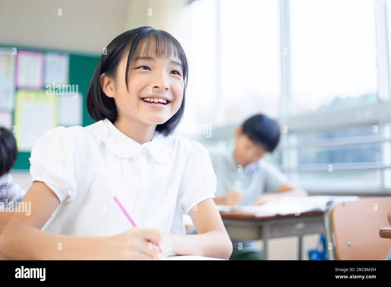 Elementary school student studying during class Stock Photo - Alamy