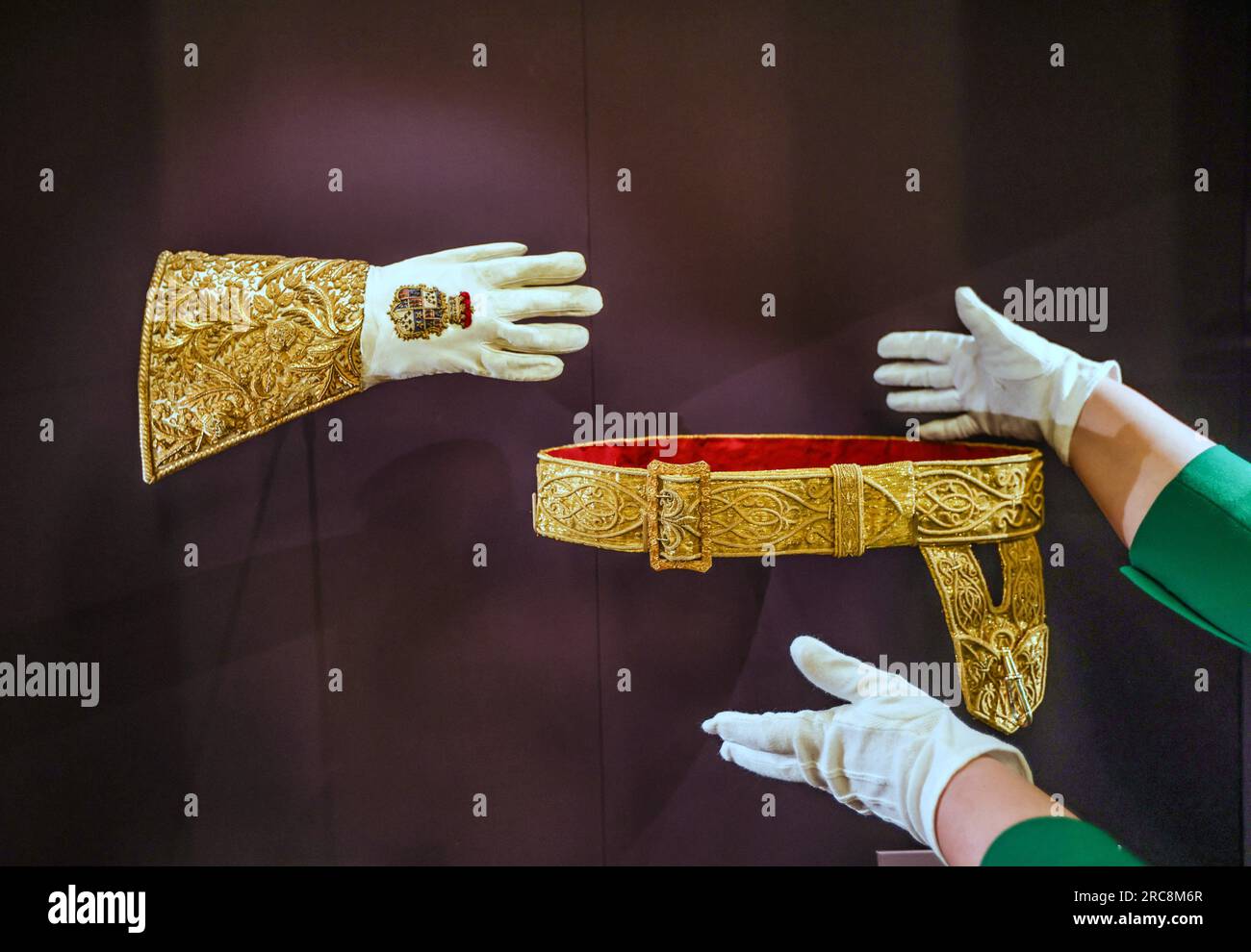 London UK Thursday 13 July 2023 The Coronation Glove, worn to hold the ...