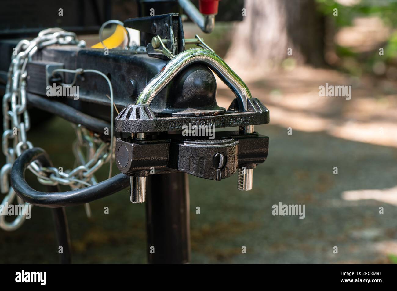 Petoskey, MI - June 6th, 2023: A camper trailer coupler with security ...
