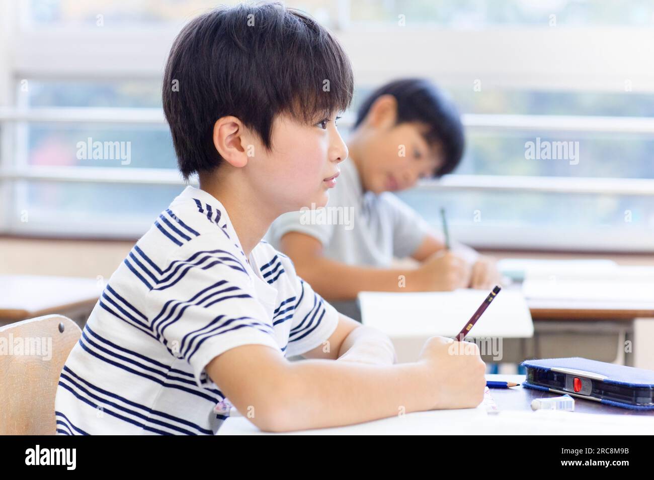 Elementary school students studying during class Stock Photo - Alamy