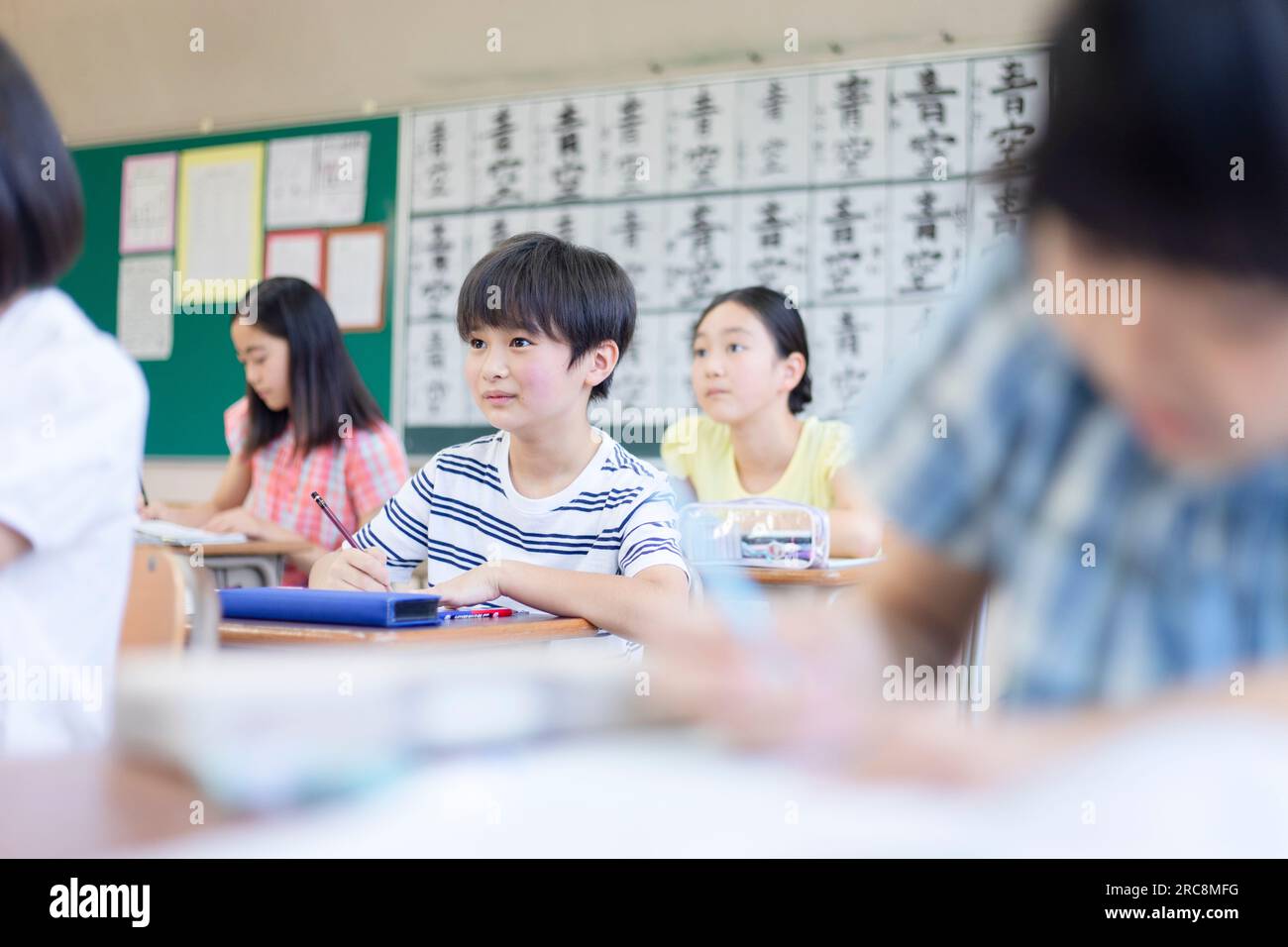 Elementary school student studying during class Stock Photo - Alamy