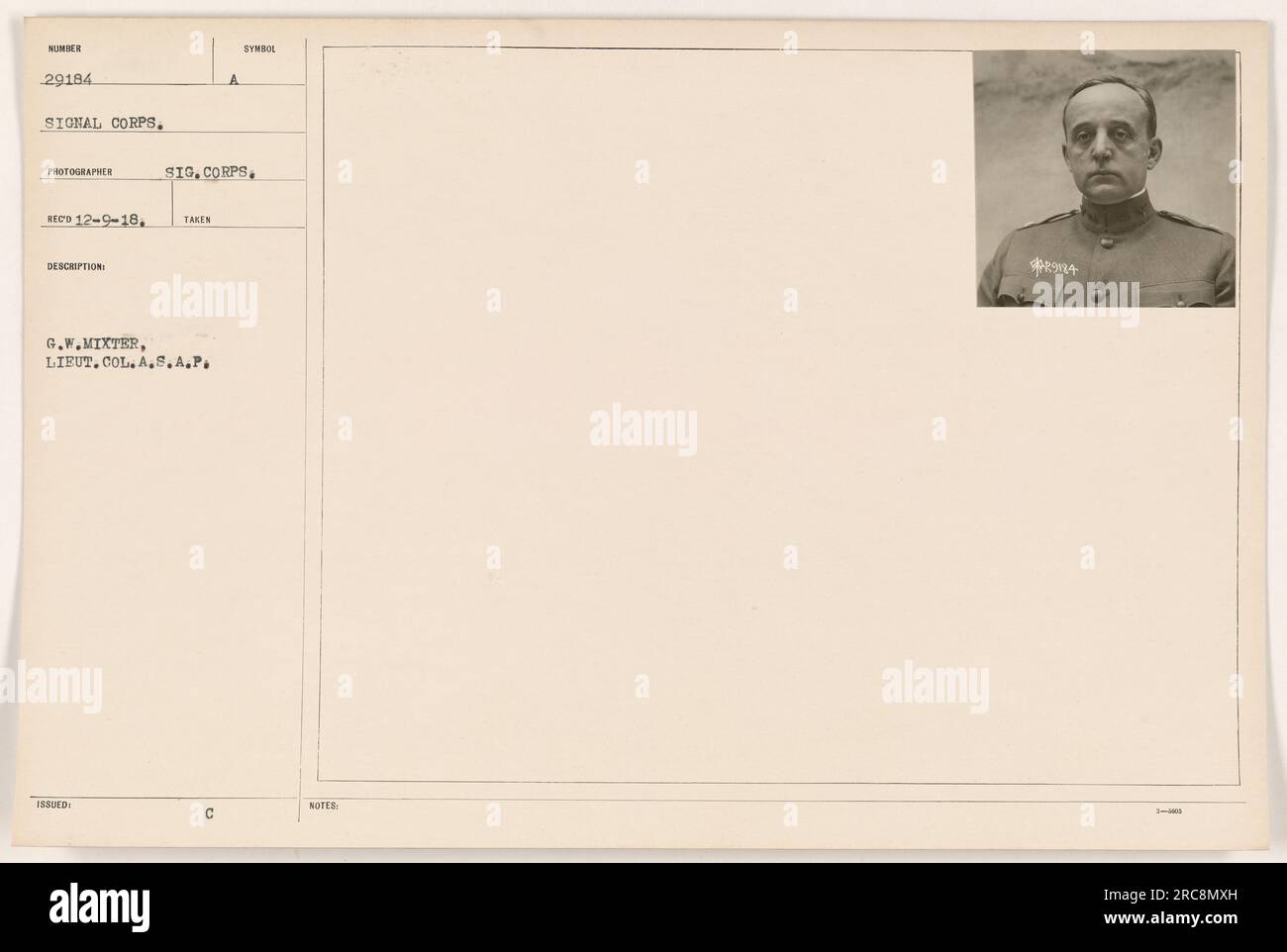 Lieutenant Colonel G.W. Mixter of the A.S.A.P. Signal Corps ...