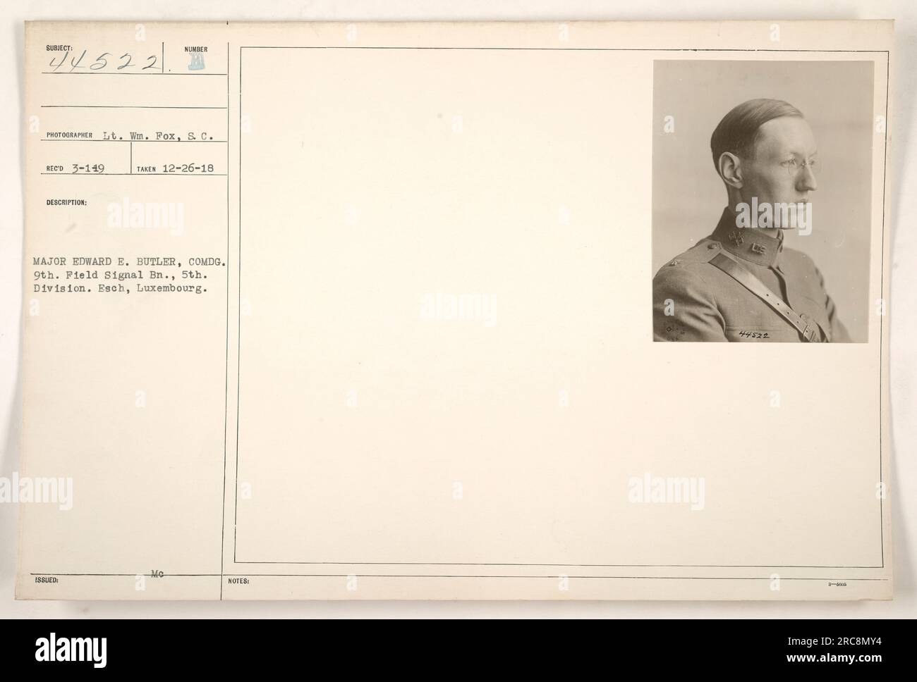 The photograph depicts Major Edward E. Butler, commander of the 9th ...