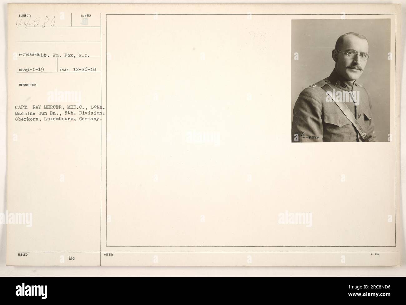 Capt. Ray Mercer of the Medical Corps, 14th Machine Gun Battalion, 5th ...