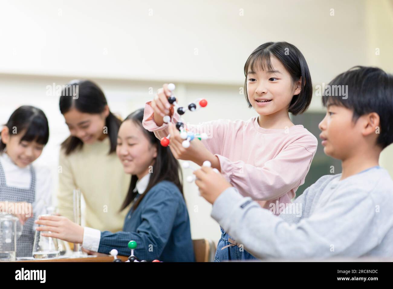 Elementary school students assembling a model in the classroom Stock ...