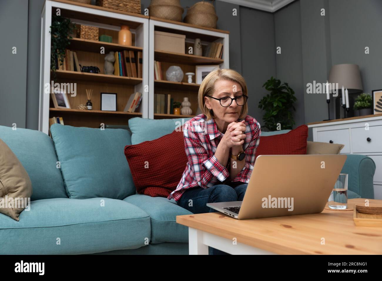 Tired stressed upset middle aged mature woman feeling sick headache ...