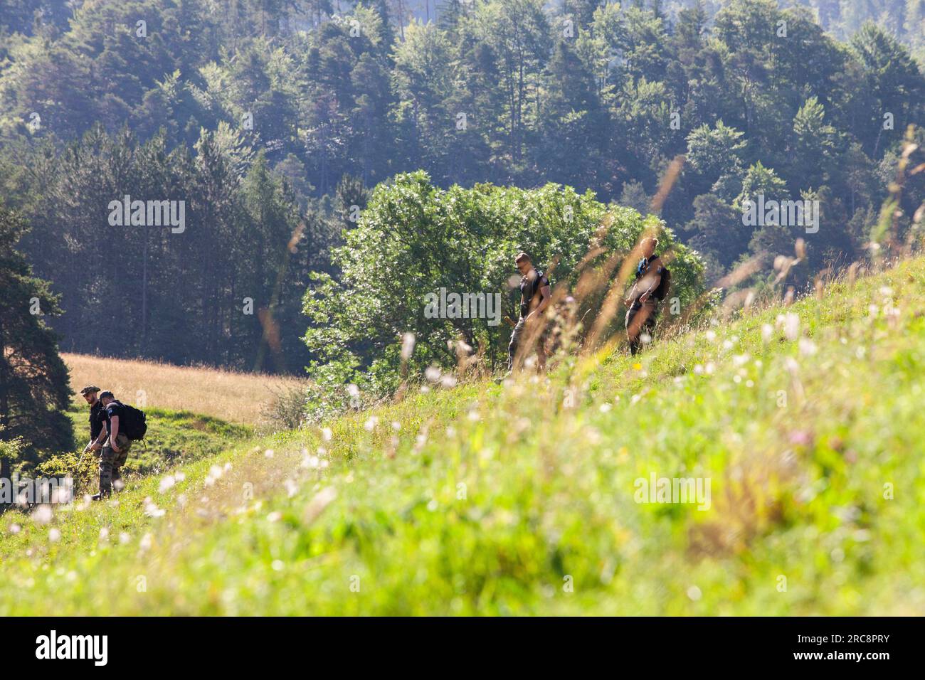 Vernet, France. 13th July, 2023. The gendarmes meticulously search the ...