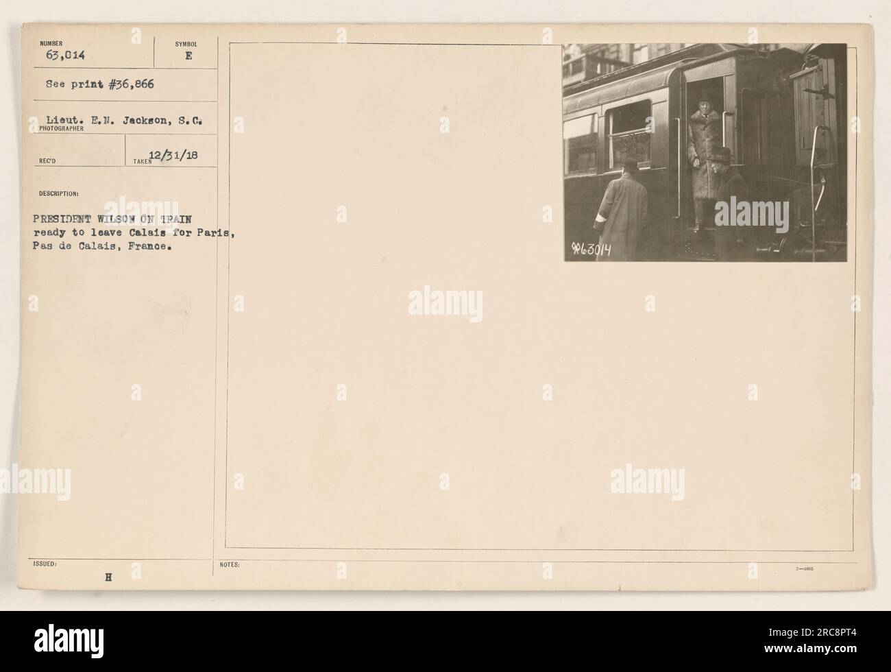 President Woodrow Wilson aboard a train in Calais, France, on his way ...