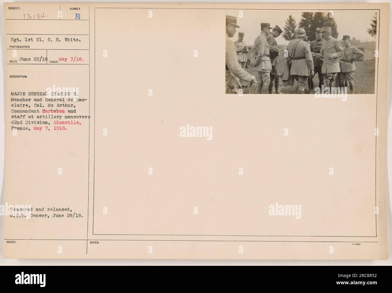 Major General Charles T. Menoher and General de Bazelaire, along with ...