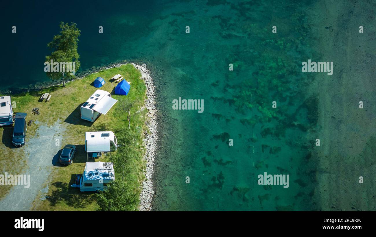 Aerial View of a RV Park and Campground. Scenic Lakefront Summer ...
