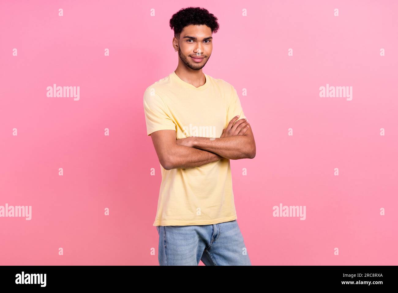 Portrait of cheerful student guy dude arms folded young professional ...