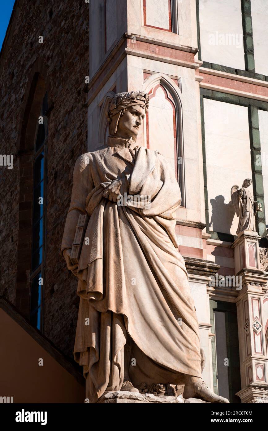 Marble statue of Dante Alighieri at the Santa Croce Square, Florance ...