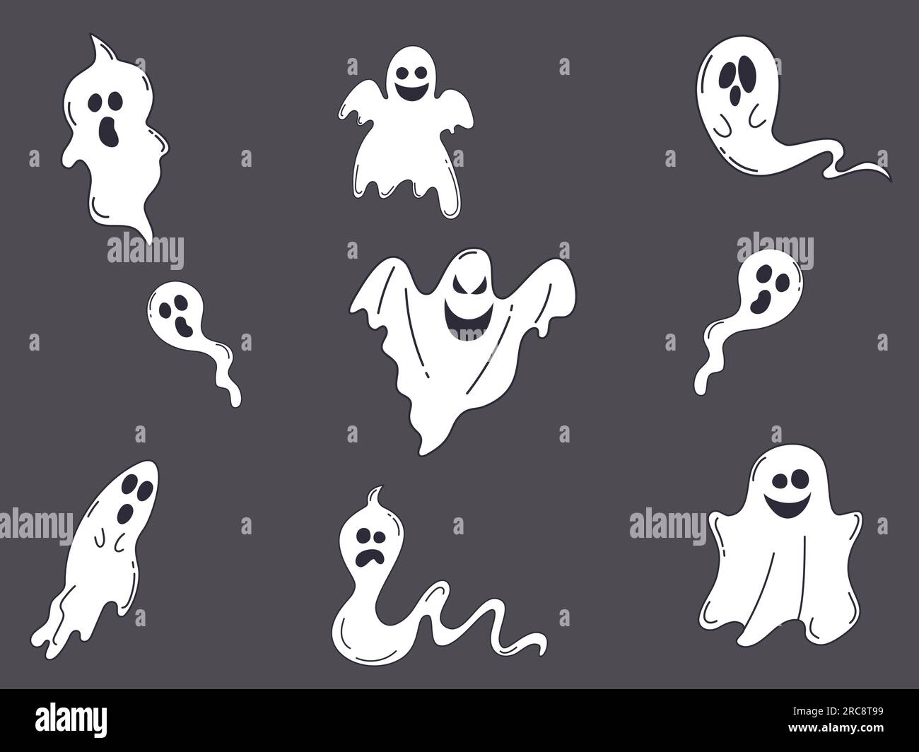 Scary ghost monsters for Halloween. A set of spooky ghost monsters ...