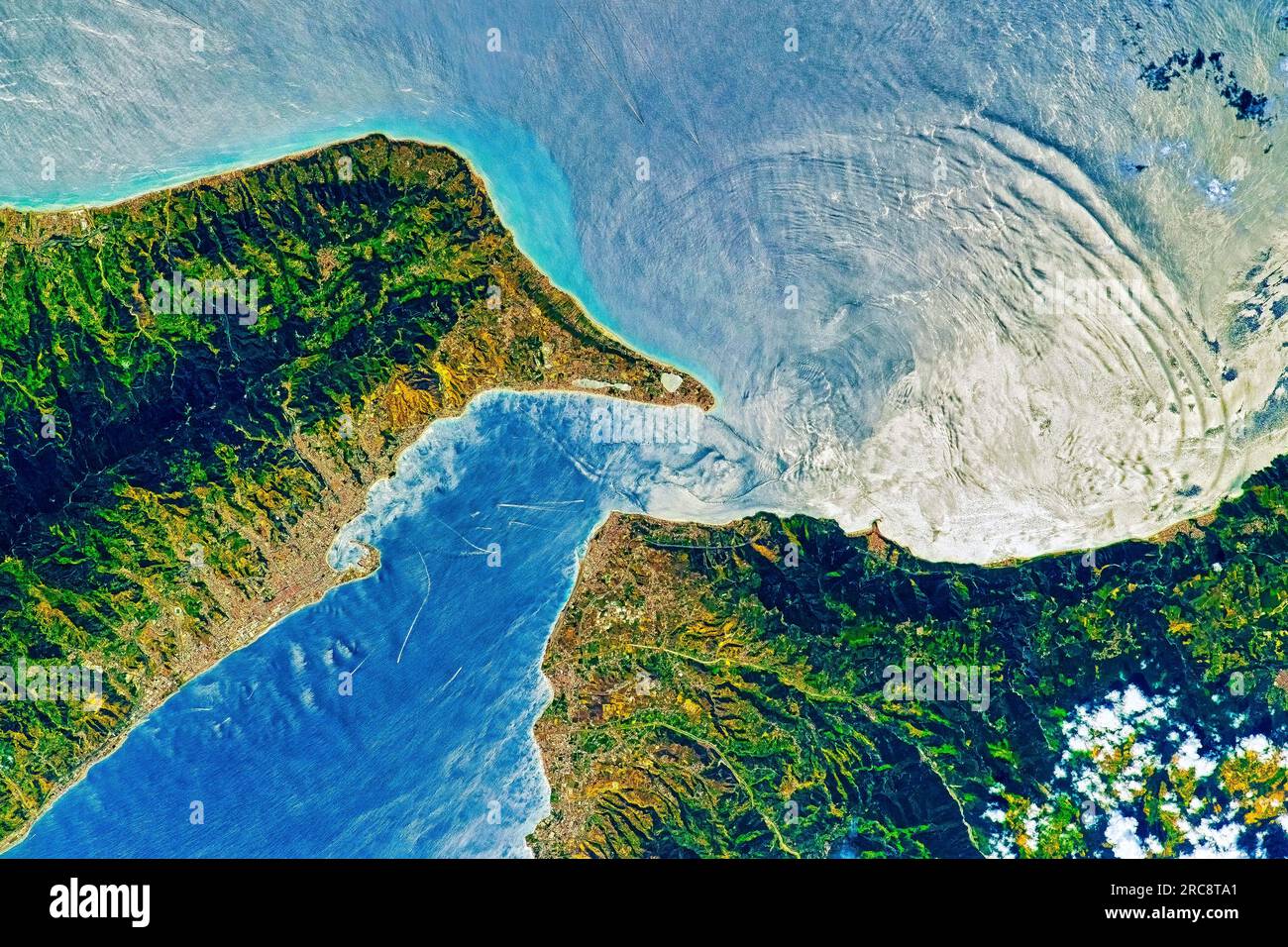 Physical geography of the Strait of Messina, Italy. Image by NASA ...