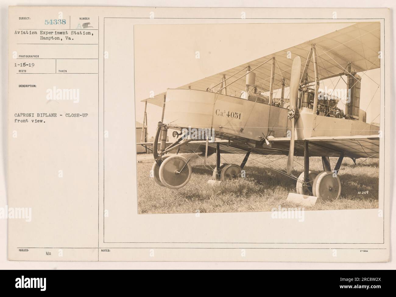 Close-up front view of a Caproni biplane, photographed on January 15 ...