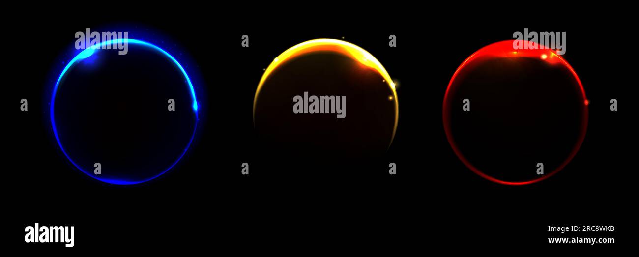Realistic set of color solar eclipse effects isolated on black ...