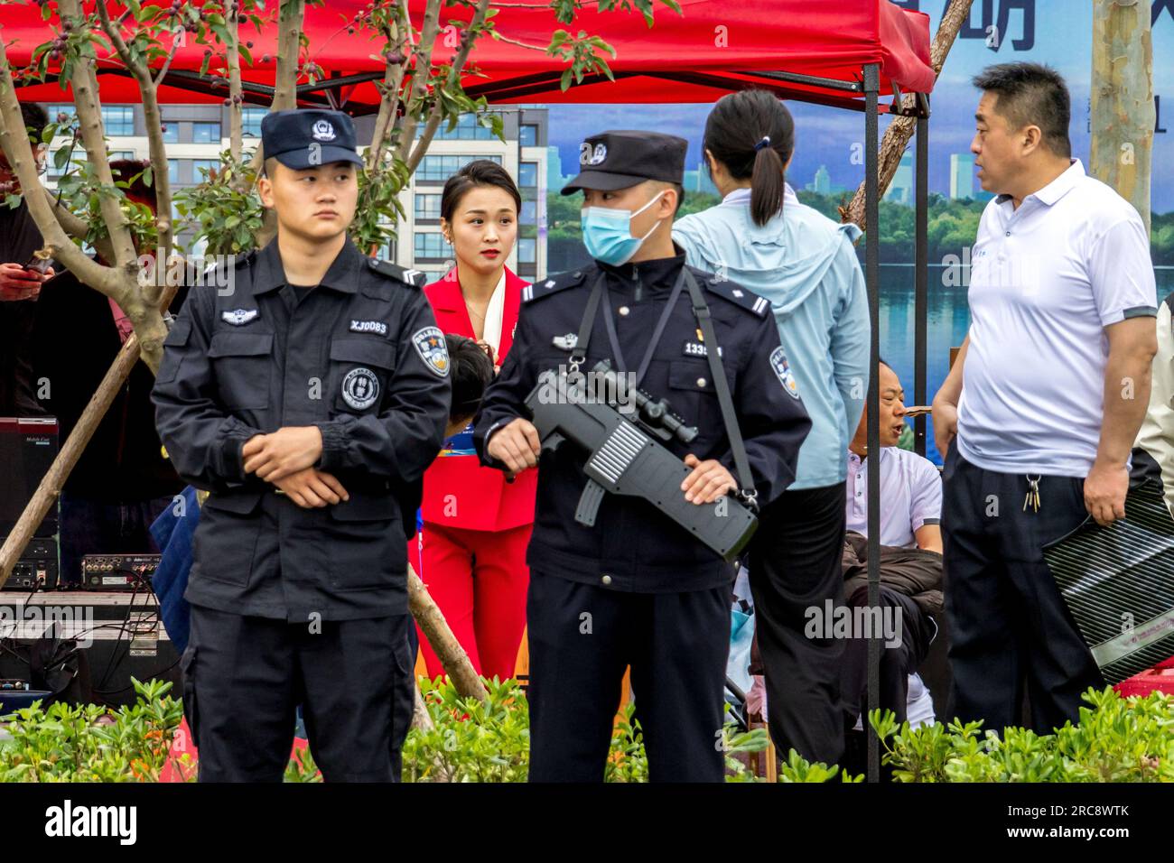 ANYANG, CHINA - MAY 7, 2023 - Police officers hold unmanned aircraft ...