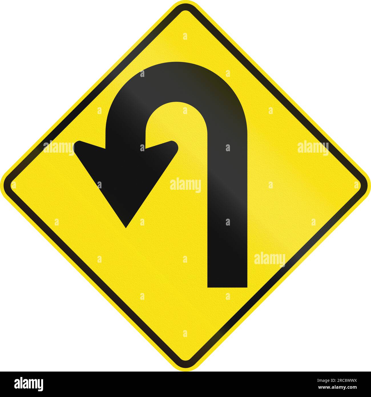 Australian road warning sign - Hairpin Curve Stock Photo - Alamy