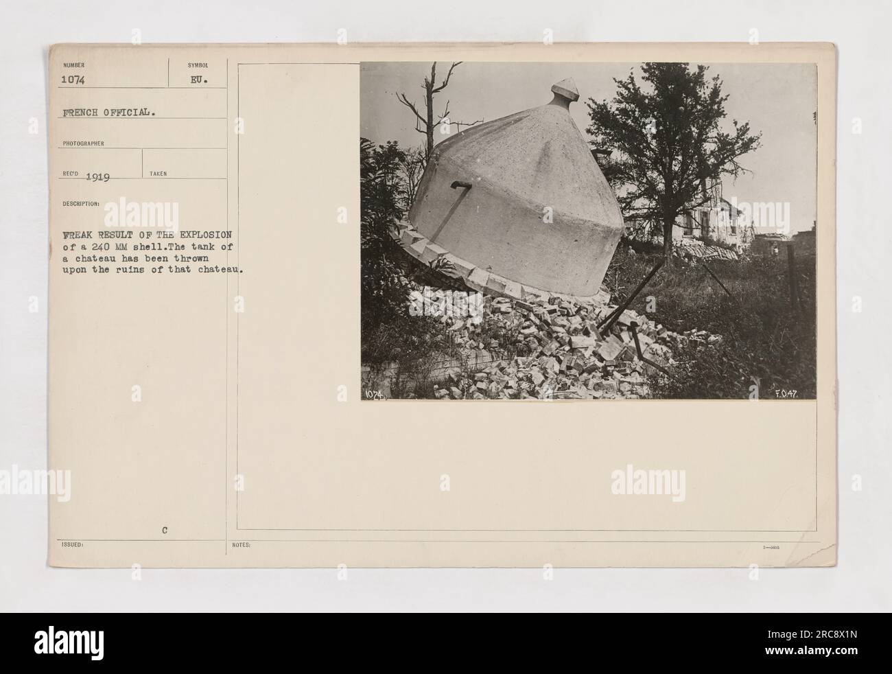 Image 111-SC-1074 shows the aftermath of an explosion caused by a 240 ...