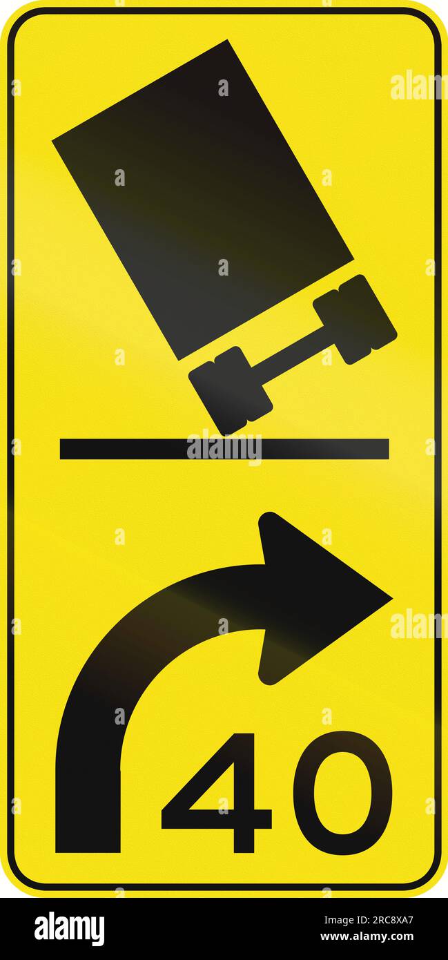An Australian warning traffic sign - Advisory speed for trucks due to ...
