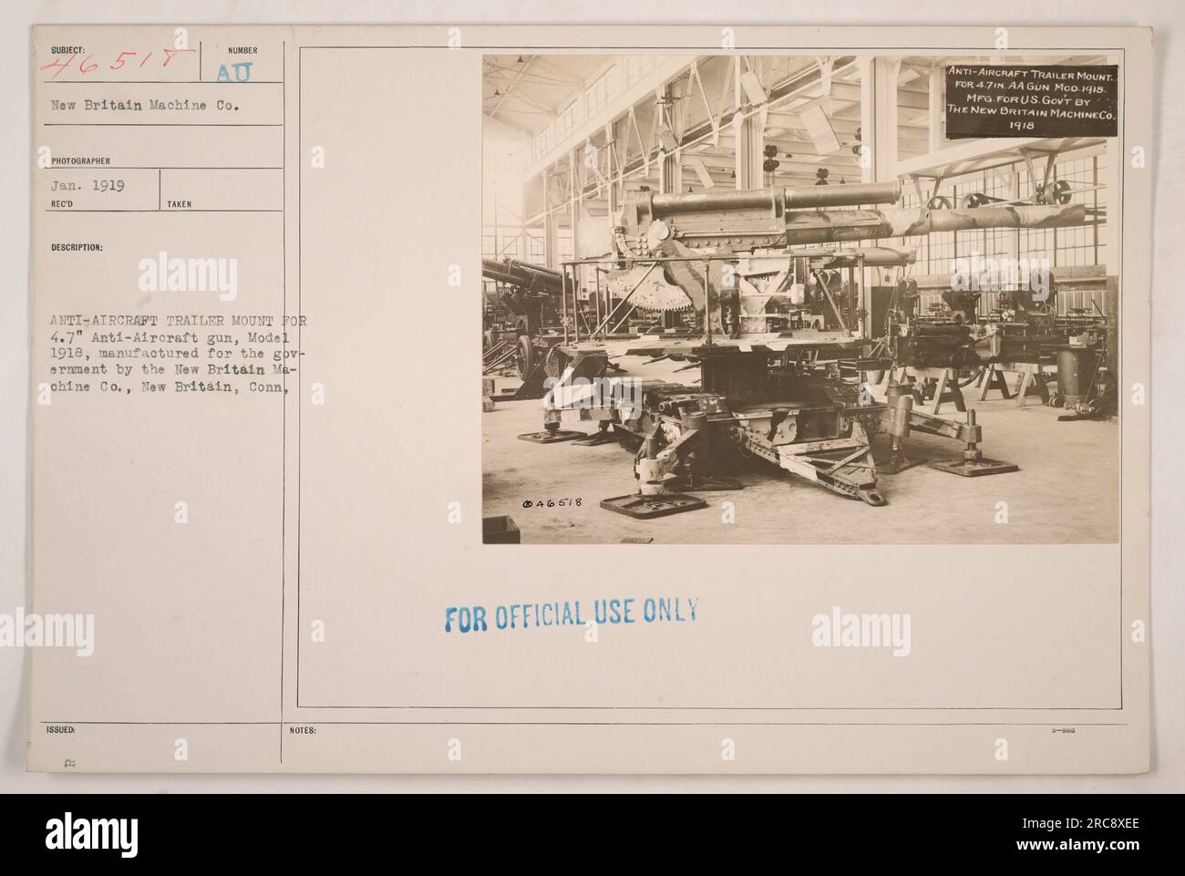 Trailer mount for a 4.7" anti-aircraft gun, Model 1918, made by the New ...