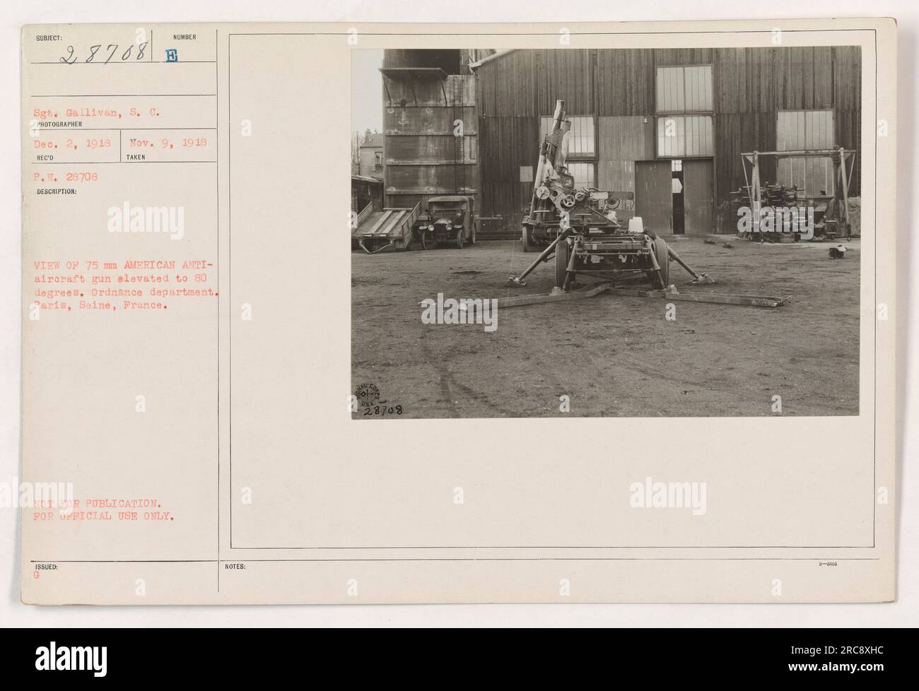 "American anti-aircraft gun elevated to 80 degrees, photographed by Sgt ...