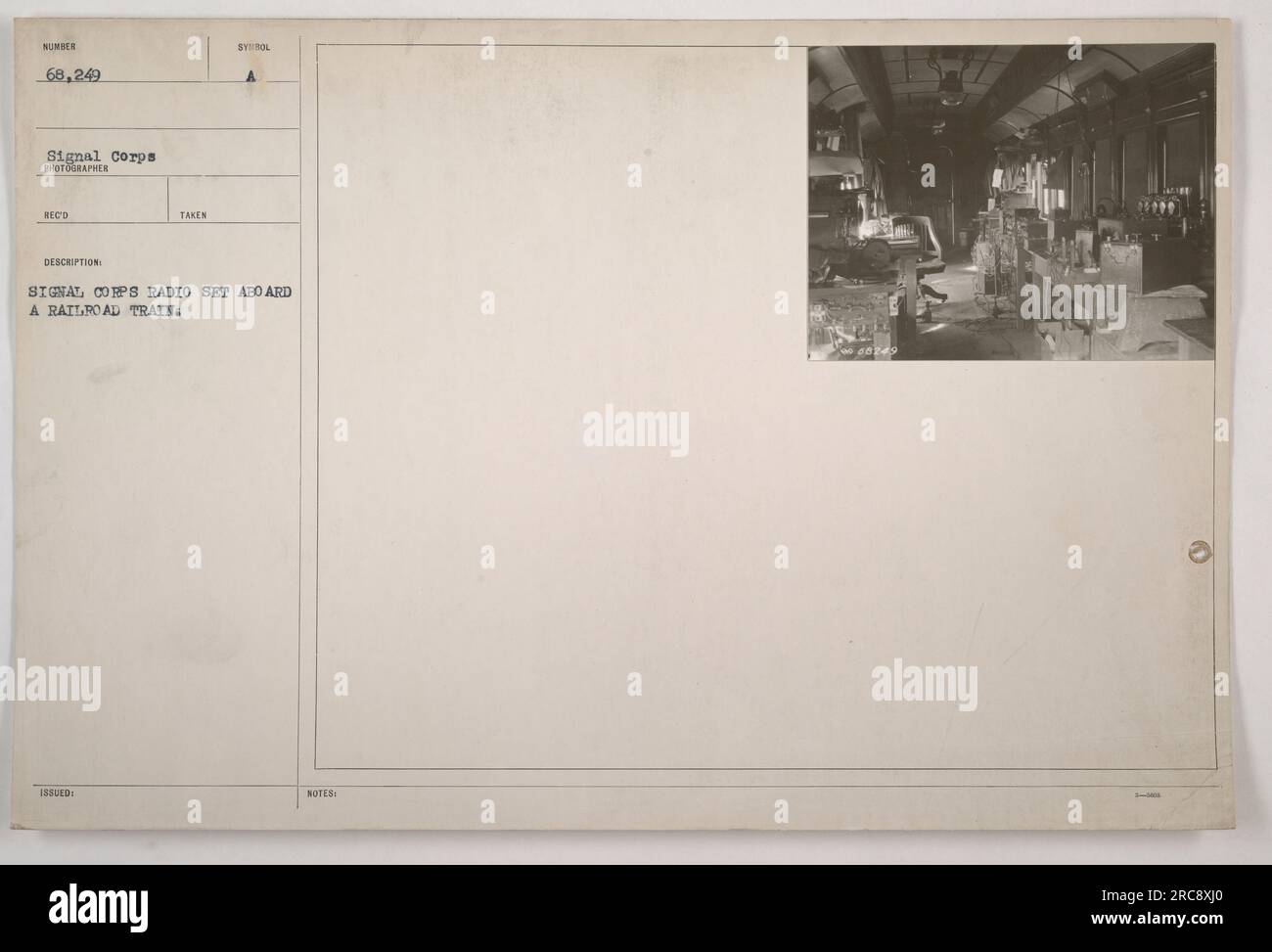 Signal Corps radio set being used aboard a railroad train during World ...