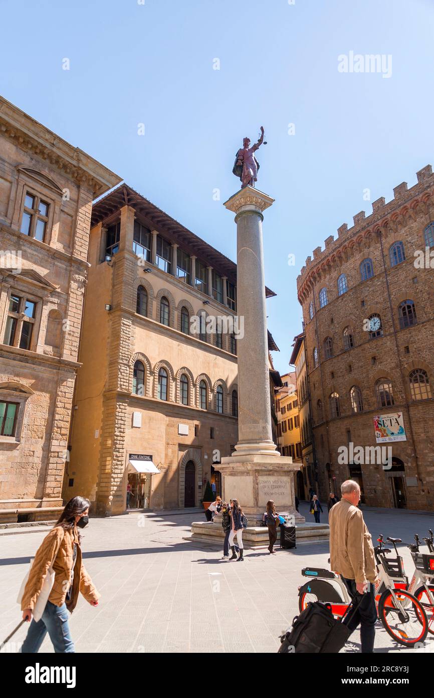 Florence, Italy - April 5, 2022: Column of Justice is an ancient Roman ...