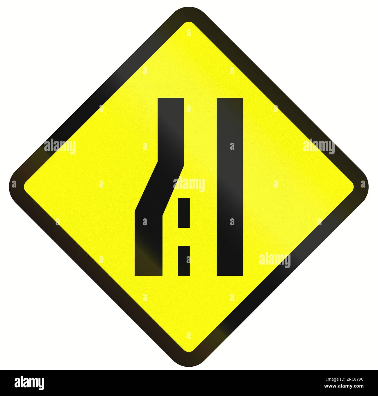 Indonesian road warning sign: Left lane ends or road narrows from the ...