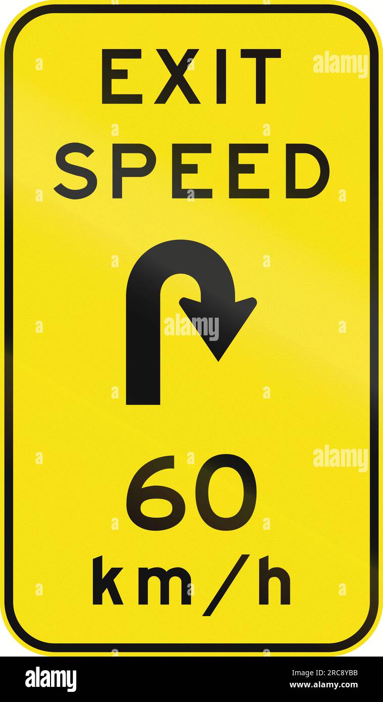 An Australian warning traffic sign - Advisory exit speed at hairpin curve Stock Photo - Alamy