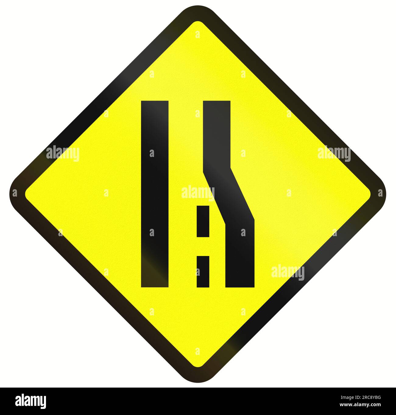 Indonesian road warning sign: Right lane ends or road narrows from the ...