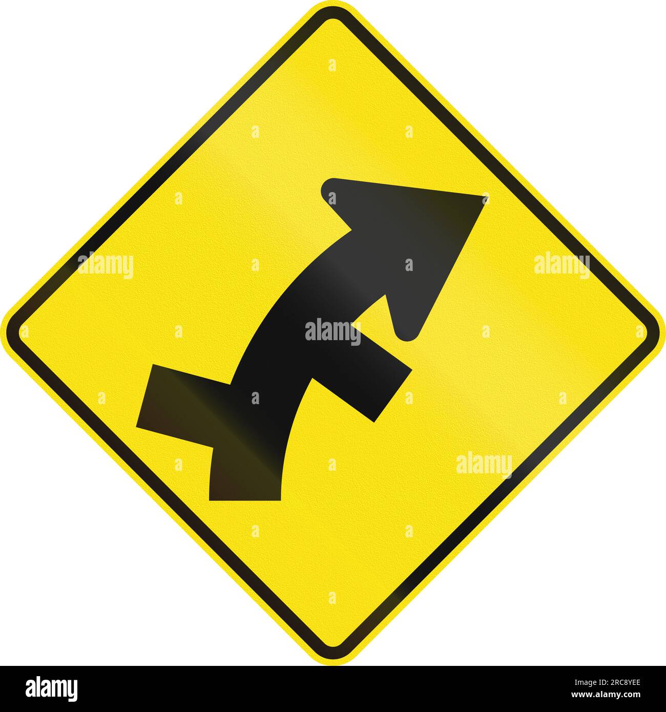 Australian road warning sign - Offset roads intersection in curve ahead ...