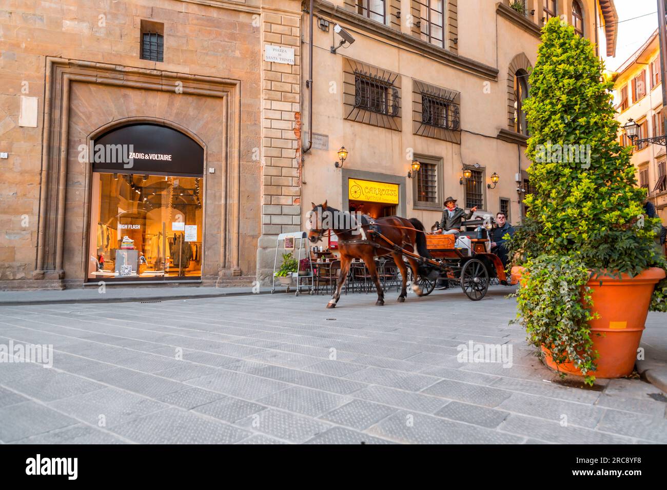 Florence, Italy - April 5, 2022: Traditional horse carts offering ...
