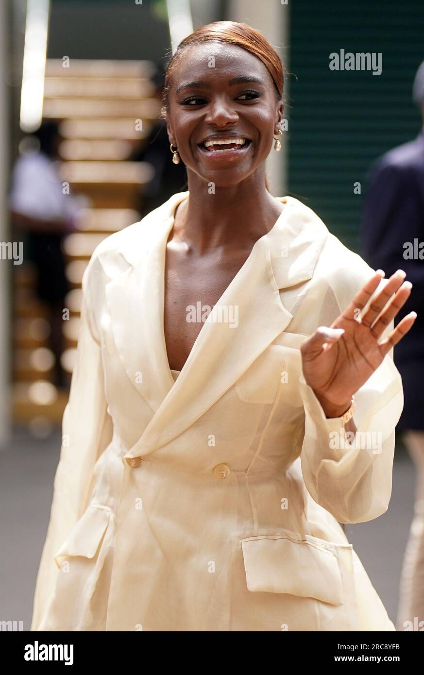 Dina Asher-Smith arriving on day eleven of the 2023 Wimbledon ...