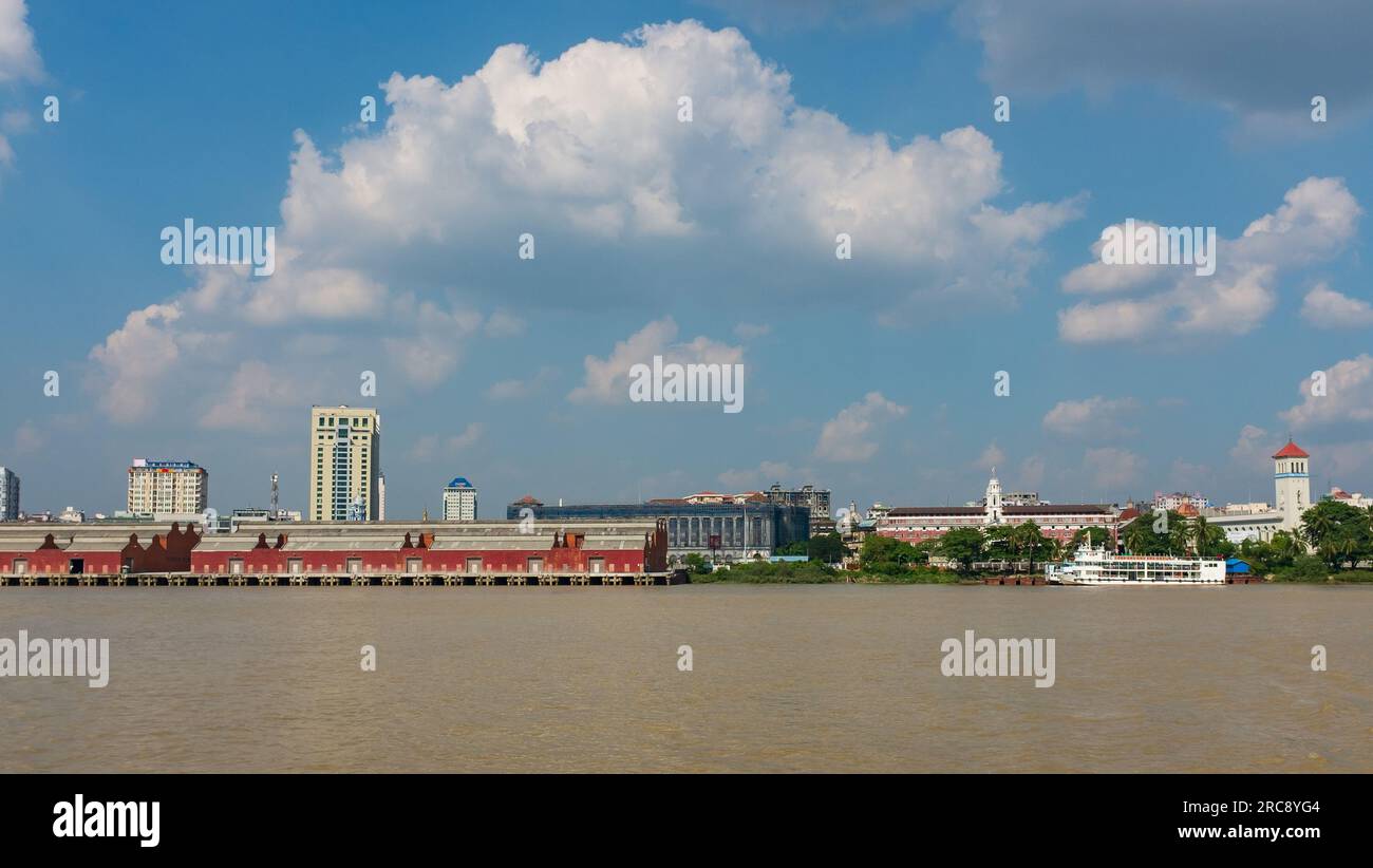 Yangon, Myanmar, 2014. The Yangon riverfront as seen from the Yangon ...