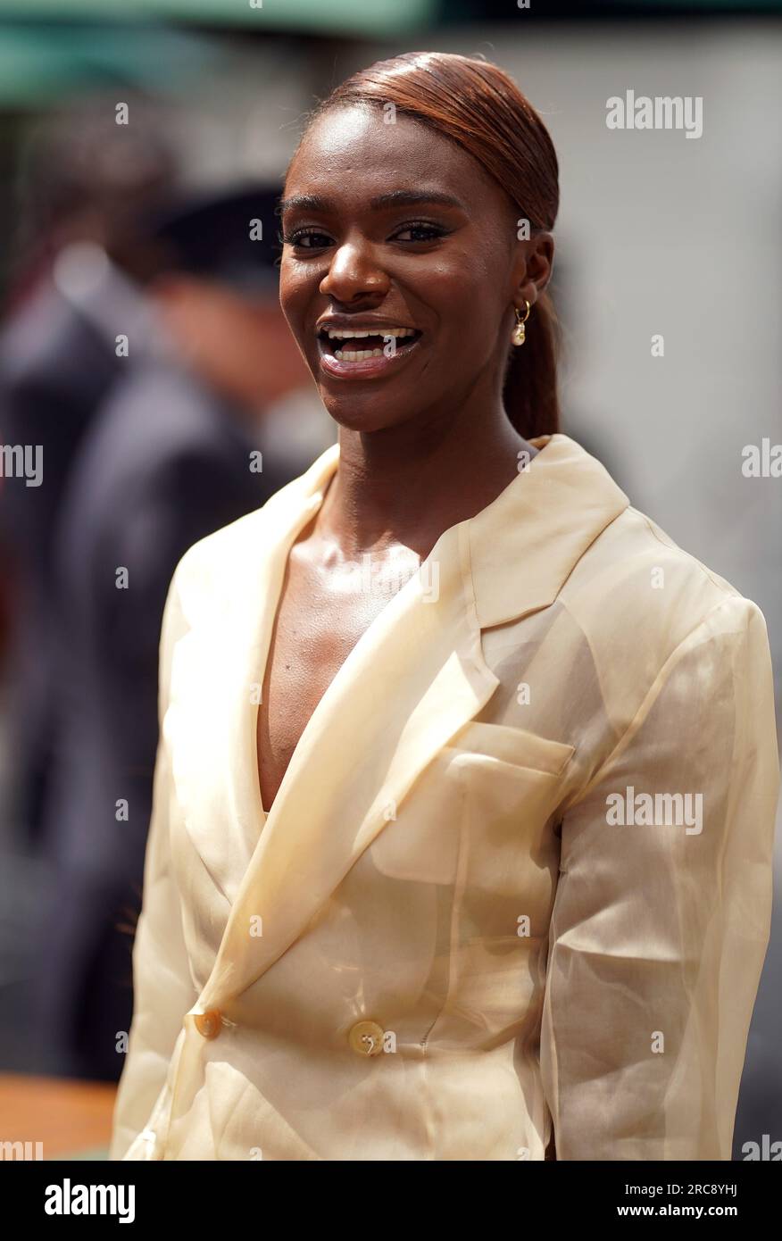 Dina Asher-Smith arriving on day eleven of the 2023 Wimbledon ...