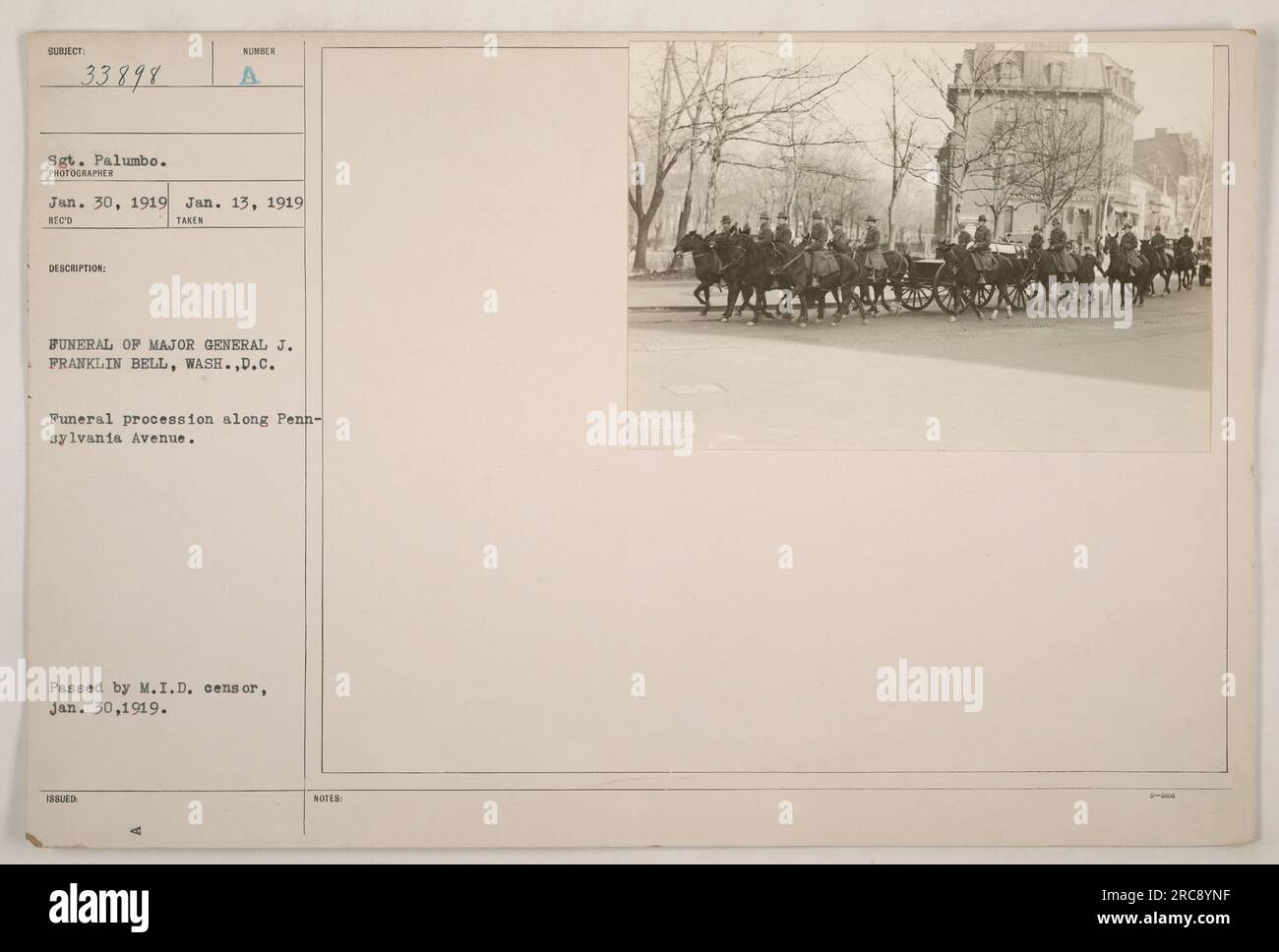 Funeral procession honoring Major General J. Franklin Bell on January ...