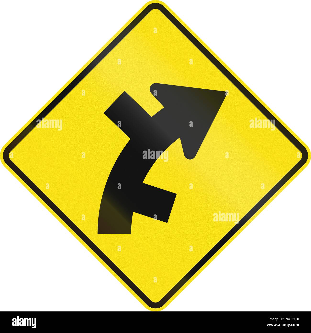 Australian road warning sign - Offset roads intersection in curve ahead ...
