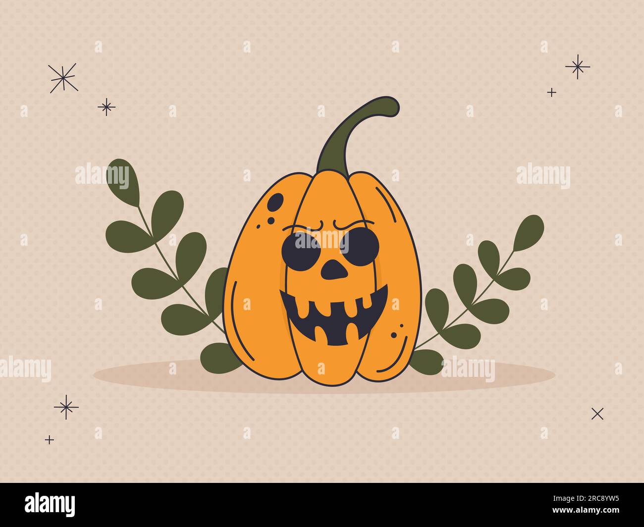 A scary Halloween pumpkin face with a spooky smile. Retro style Stock ...