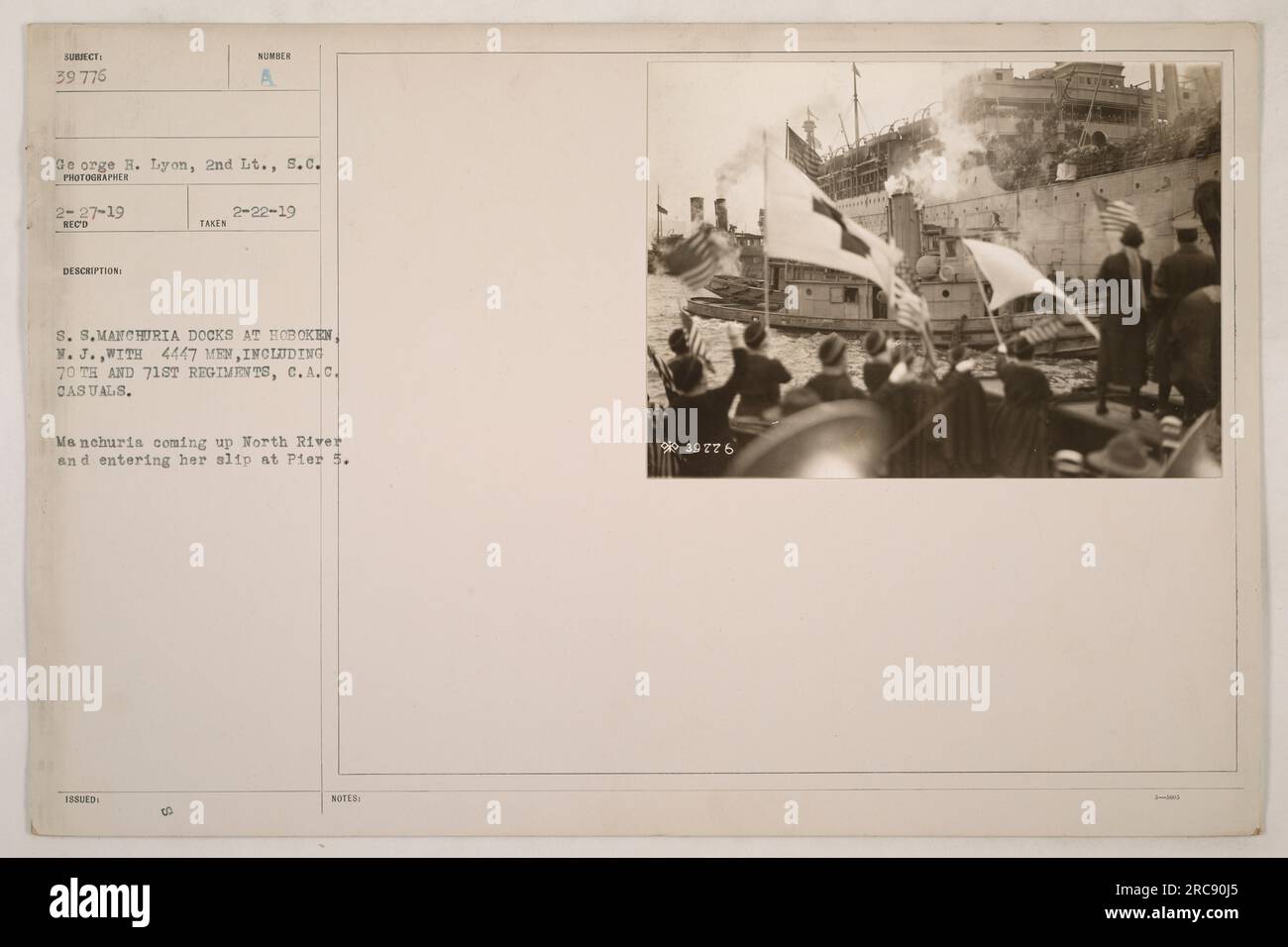 The SS Manchuria arrives at Hoboken, New Jersey, carrying 4,447 men ...