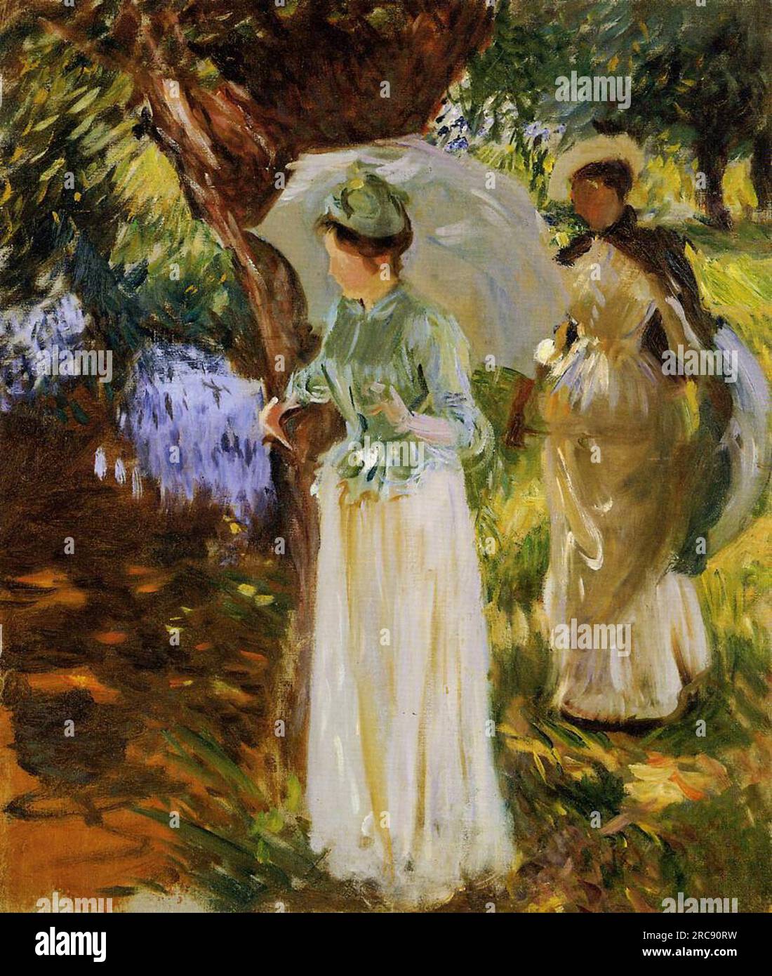 Two Girls with Parasols at Fladbury 1889 by John Singer Sargent Stock ...