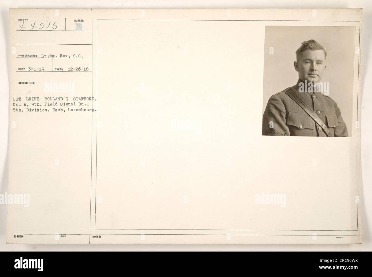 1st Lieutenant Rolland E. Stafford of Co. A, 9th Field Signal Battalion ...