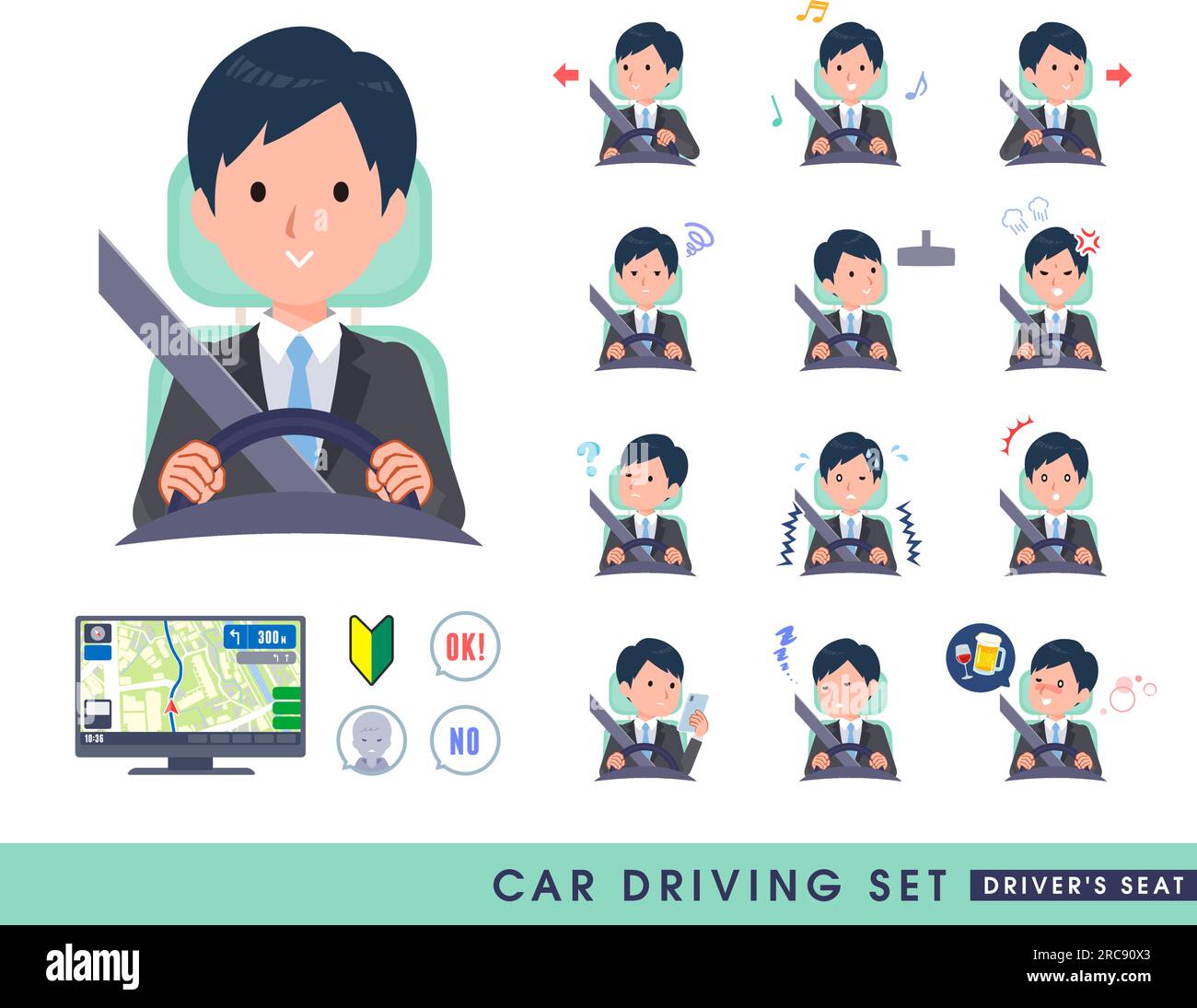 A set of business man driving a car(driving seat).It's vector art so ...