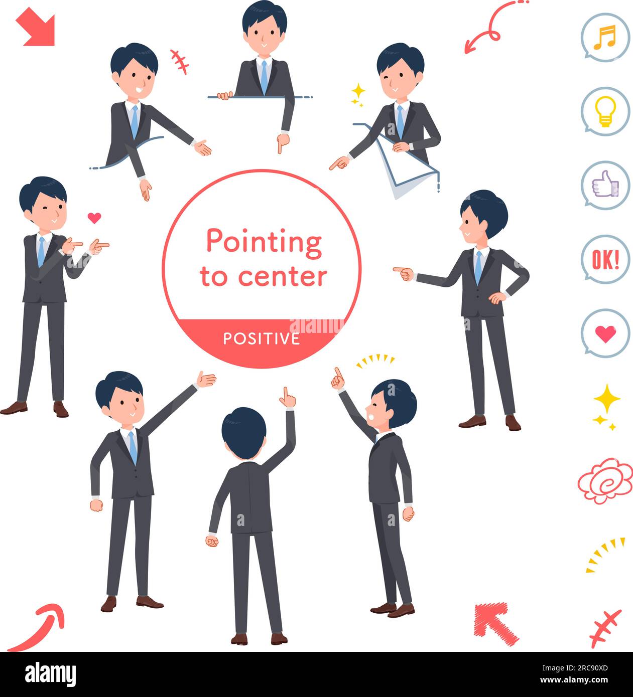 A set of business man pointing in different directions.Positive ...