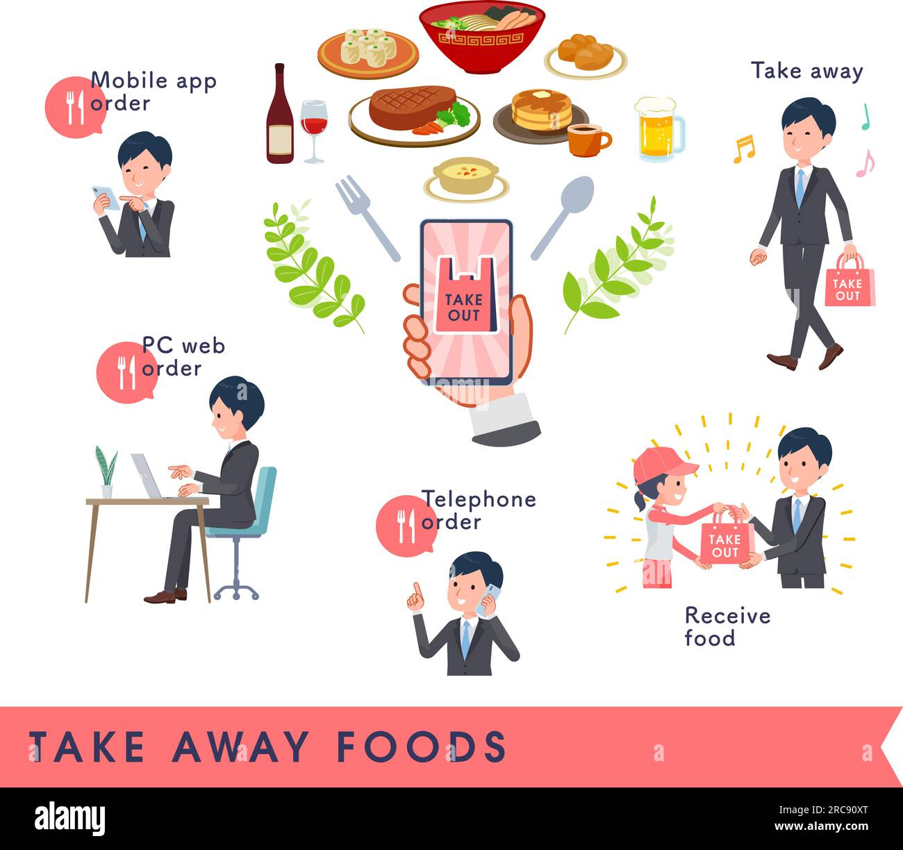 Ordering take away at home Stock Vector Images - Alamy