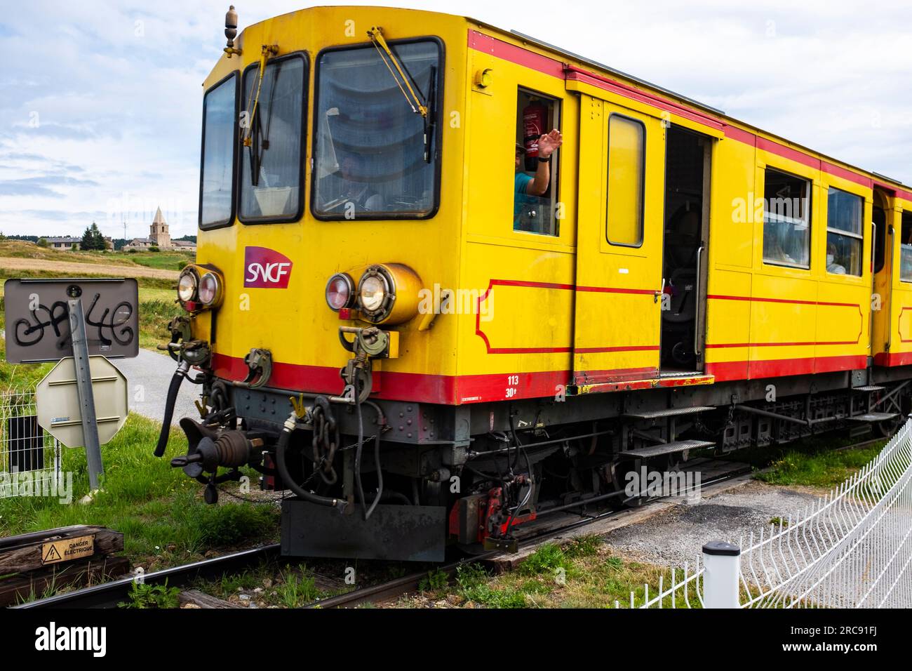 The Train Jaune, Yellow Train, Canari, or Ligne de Cerdagne, crosses ...